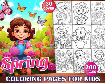 Spring Themed Coloring Pages, Bundle of 15 Designs Printable Coloring ...