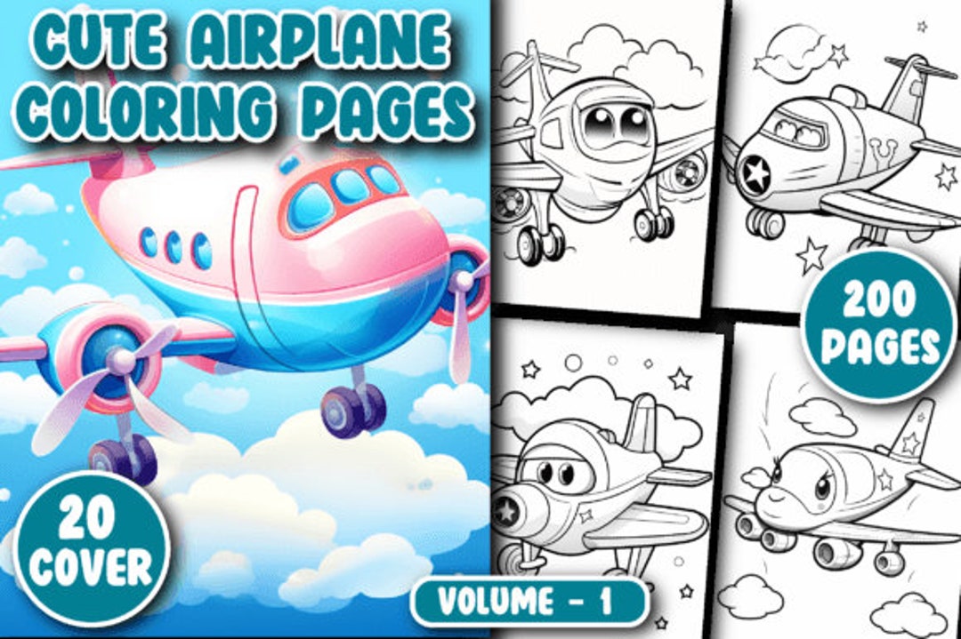 Cute Airplane Coloring Pages Graphic 200 Pages for Kids Coloring Pages ...