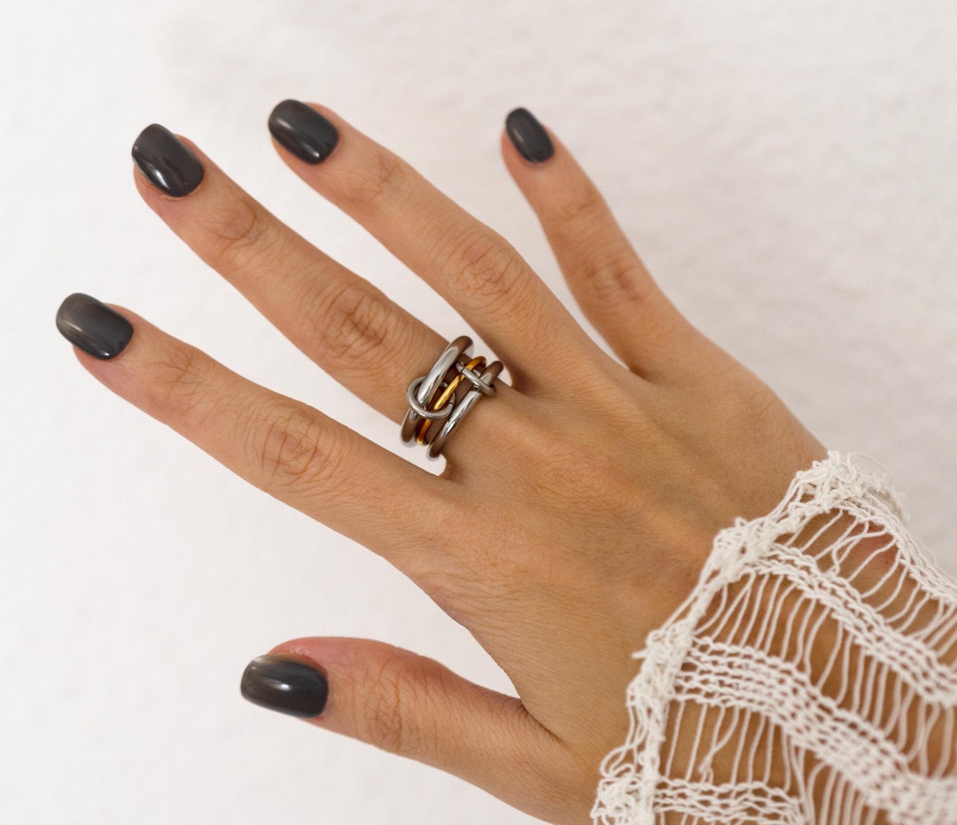 Interlocking Ring Two Toned Mixed Metals Gold and Silver PVD Stainless ...