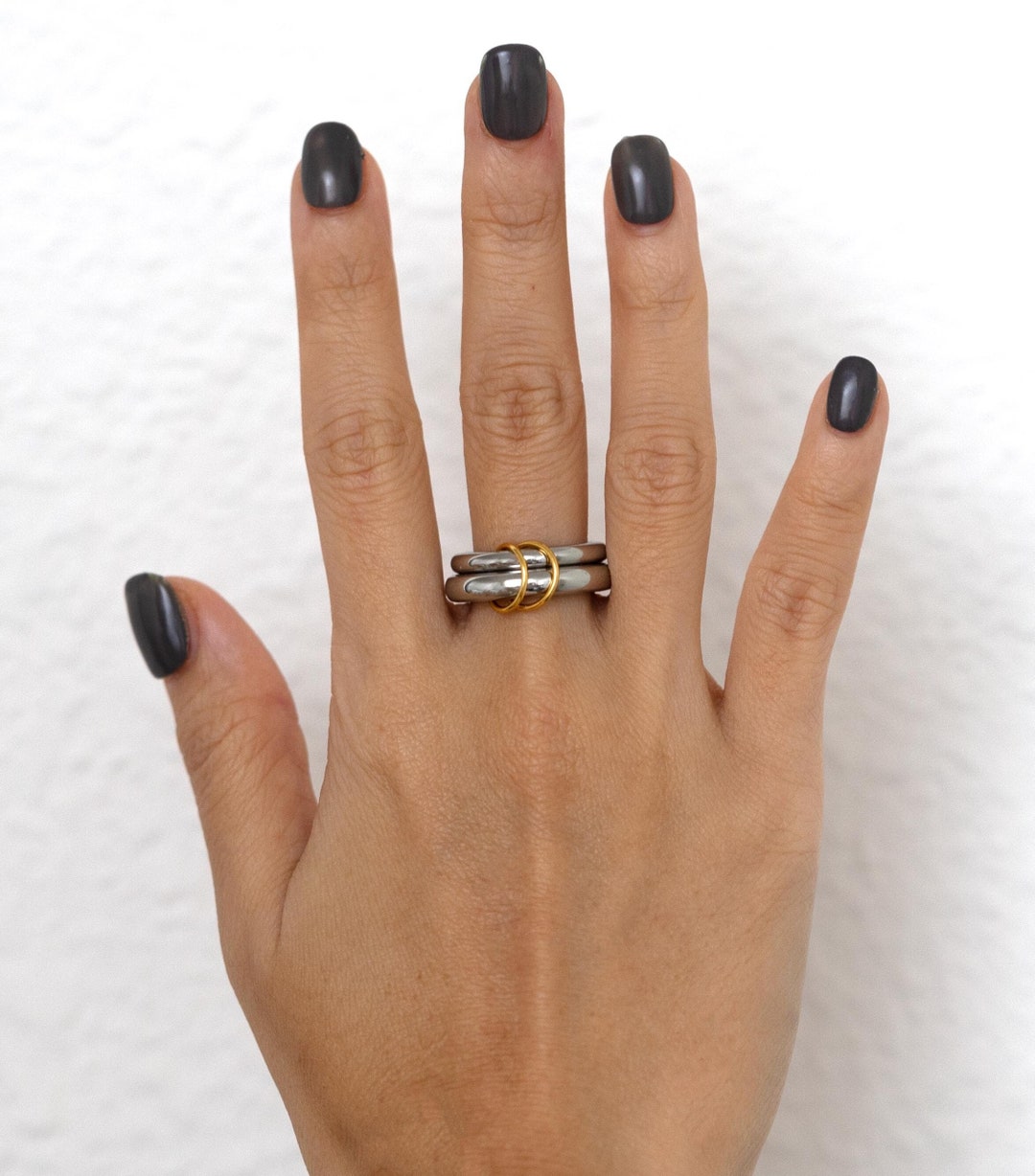 Two Toned Mixed Metals Gold and Silver Interlocking Ring Stainless ...