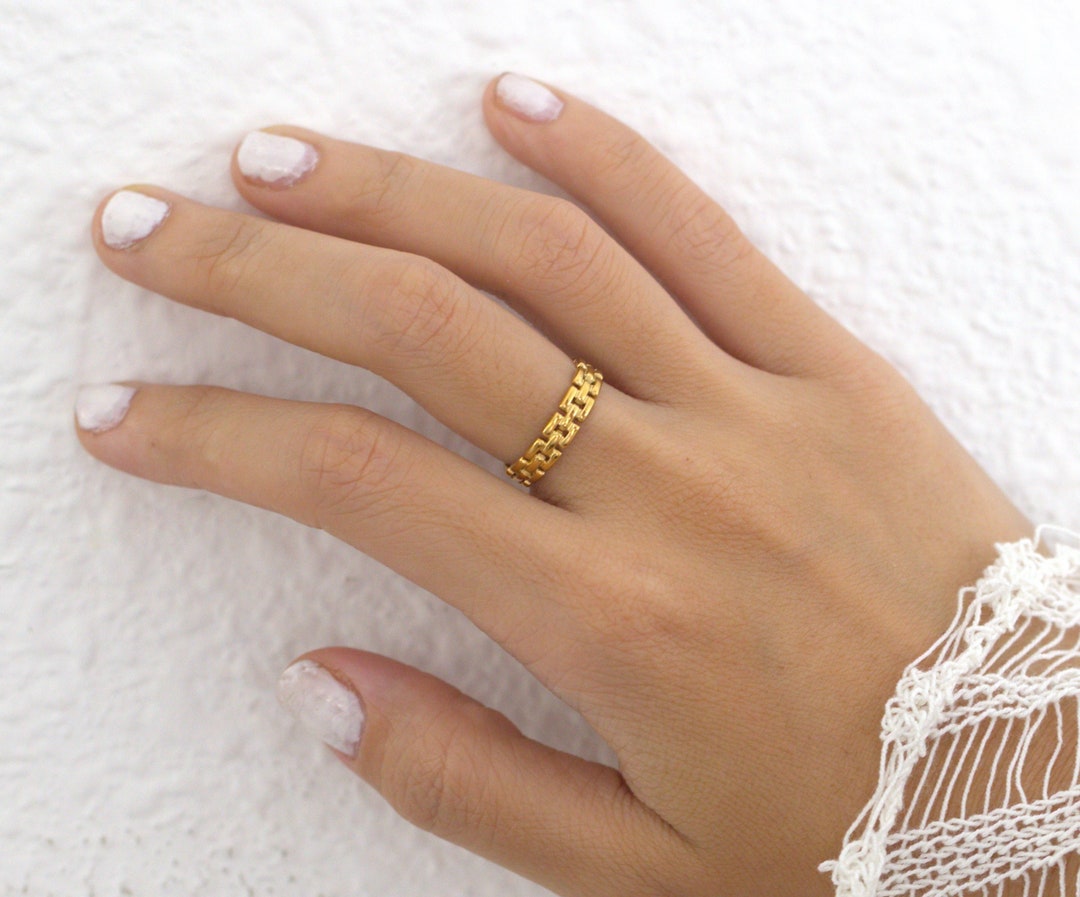 Minimalist Gold Chain Link Stainless Steel Stackable Dainty Ring ...