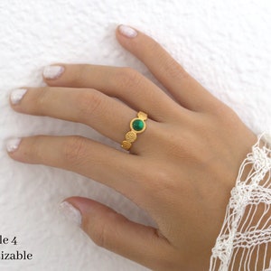 Green Malachite Faux Gemstone Gold Stainless Steel Vintage Stackable or ...