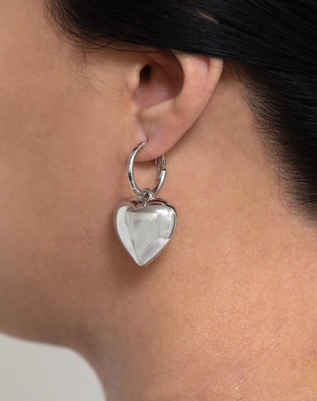 Mixed Metal Gold, Two Toned, Silver Plated Large Puff Heart Hoop ...