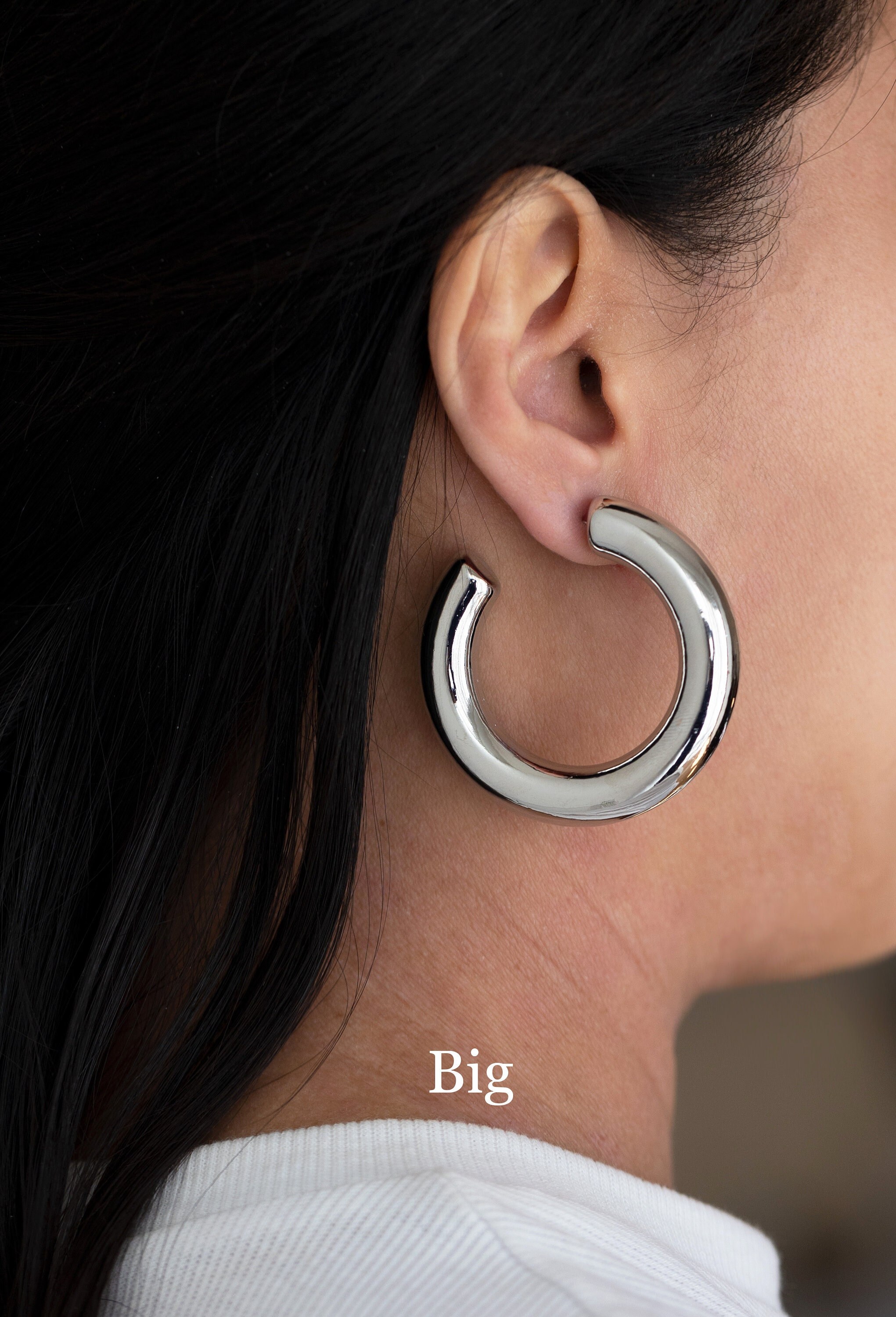 Chunky Gold or Silver Plated C Shaped Open Circle Hoop Earrings/ Thick ...