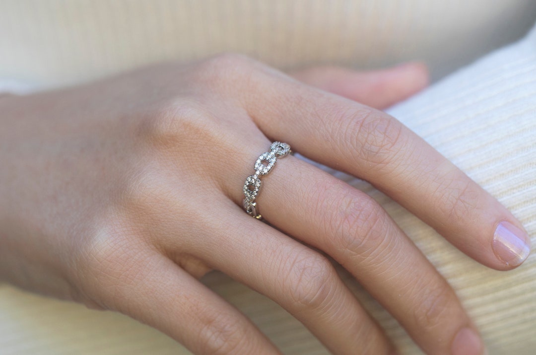 CZ Gold or Silver Plated Chain Link Ring Resizable, Chain Ring, Cubic ...