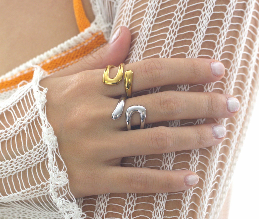 Spiral Wave Wrap Dome 18K Gold Plated Ring Stainless Steel Gold or ...