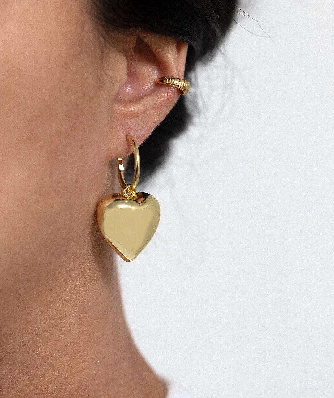 Mixed Metal Gold, Two Toned, Silver Plated Large Puff Heart Hoop ...