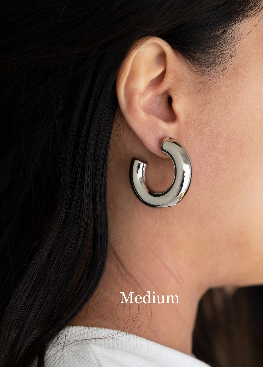 Chunky Gold or Silver Plated C Shaped Open Circle Hoop Earrings/ Thick ...