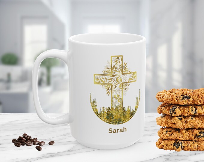 Personalized Christian Mug, Christian Woman Gift, Custom Golden Cross ...