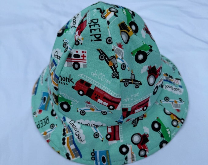 Infant Bucket Hat -firetruck, Police Car, Monster Truck & Tractors ...