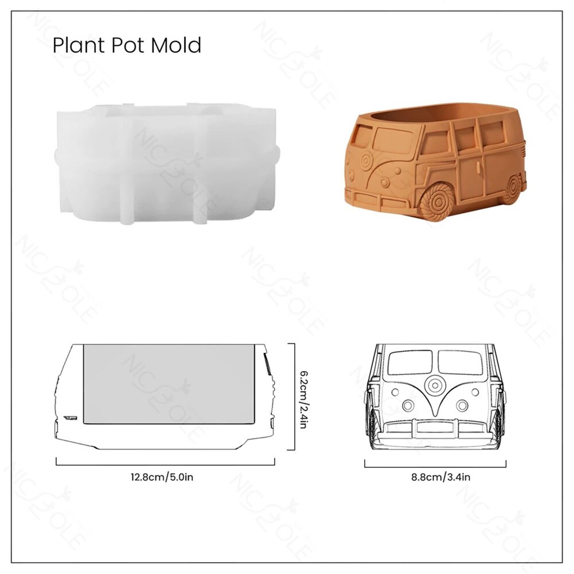 Kombi Camper Van Bus Planter Pot Silicone Molds, Cement Garden Decor ...