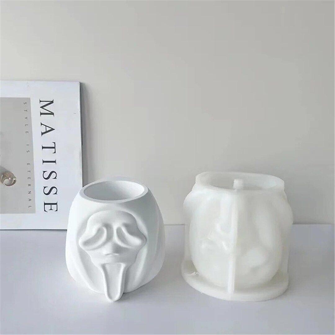 Concrete Festival Ghost Face Flower Pot Silicone Mold Candle Vessel ...