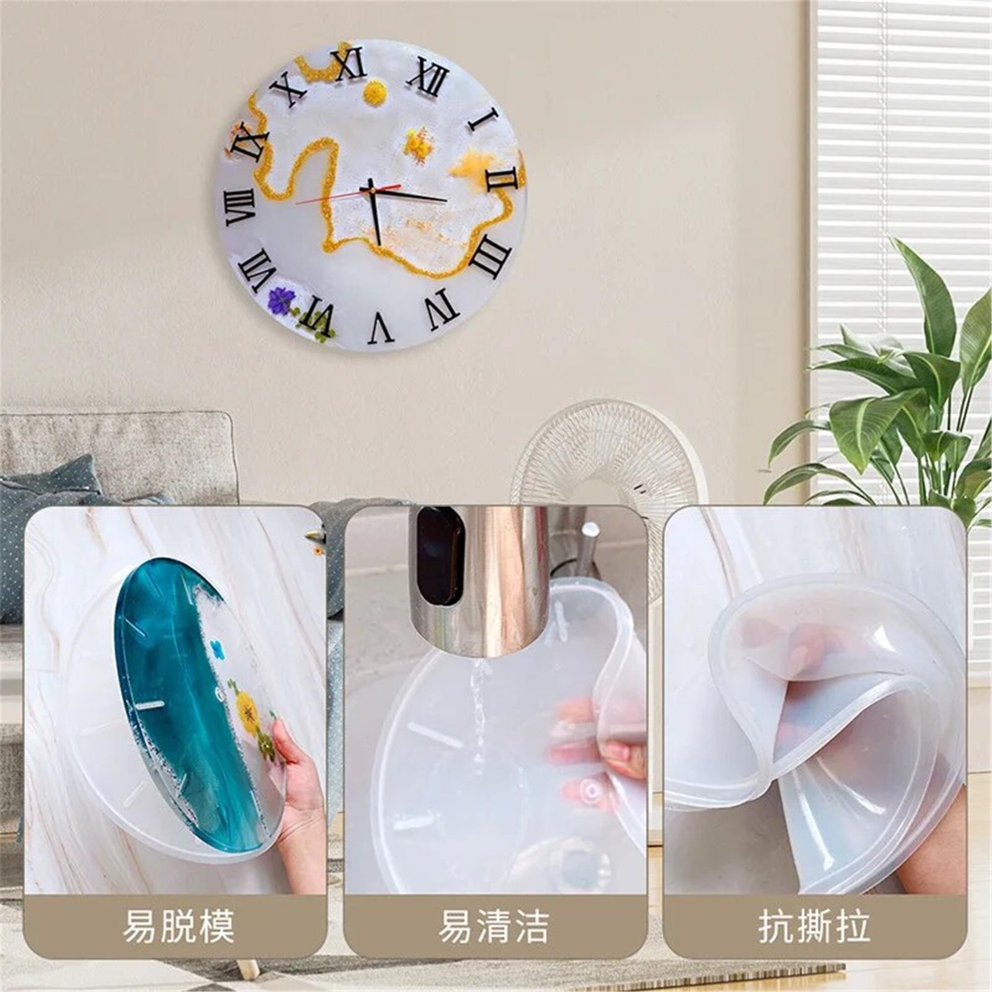 Large Round Clock Resin Epoxy Molds Silicone Wall Decor Arabic Roman ...