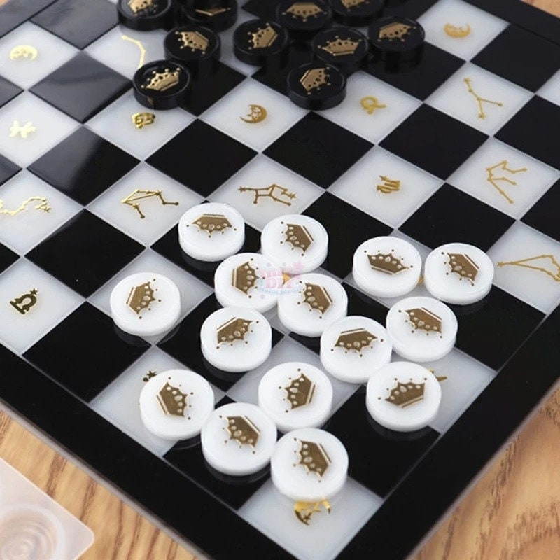 Resin Chess Set and Checker Game Board Mold, International Checkers Toy ...
