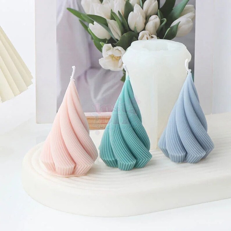 3D Rotating Cone Geometric Conical Silicone Candle Mold, DIY Christmas ...
