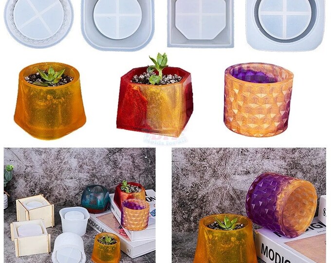 4 Styles DIY Succulent Planter Pot Resin Mold, Handicraft Home Ornament ...