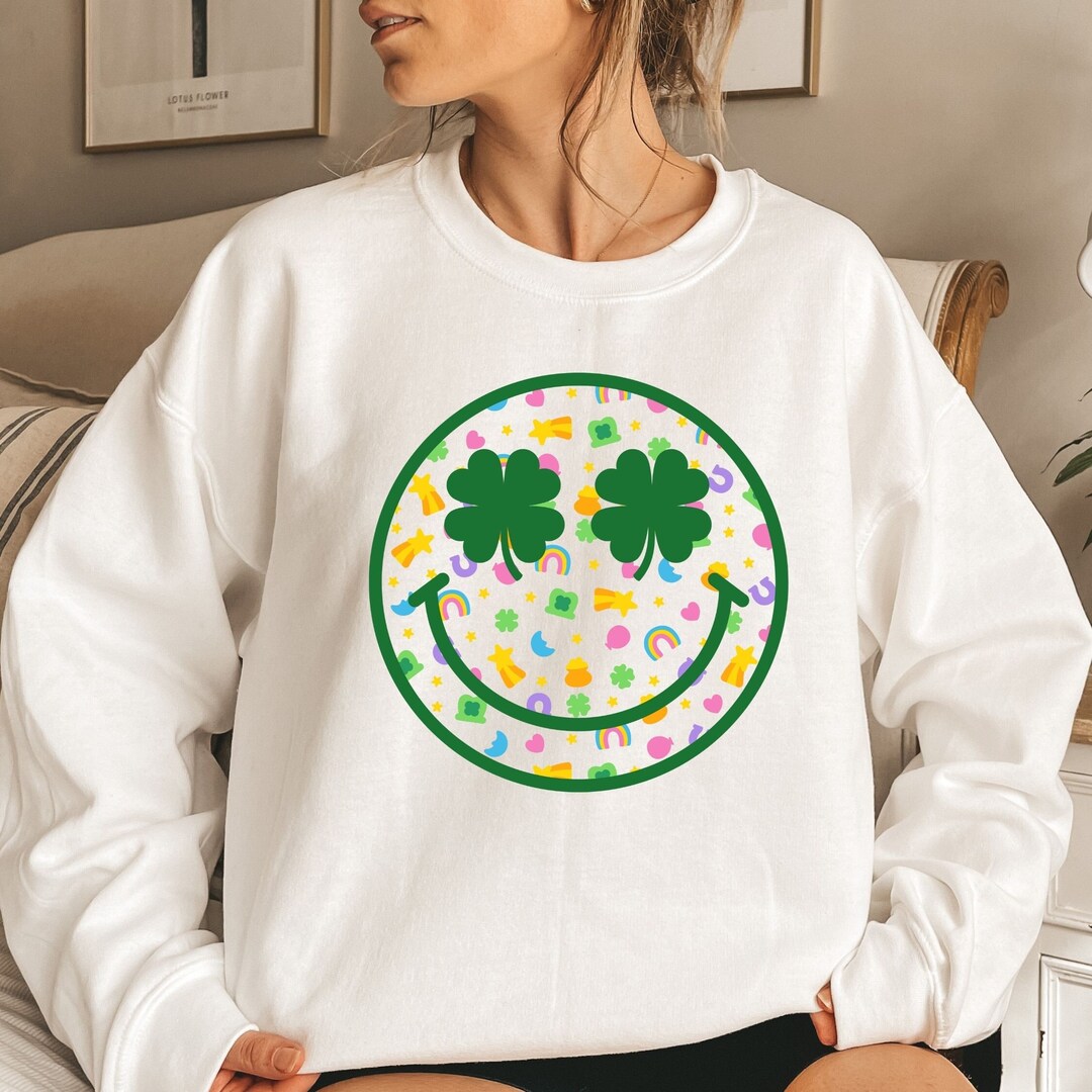 Retro St Patrick's Smiley Clover Sweatshirt - Saint Patrick's Day Shirt ...