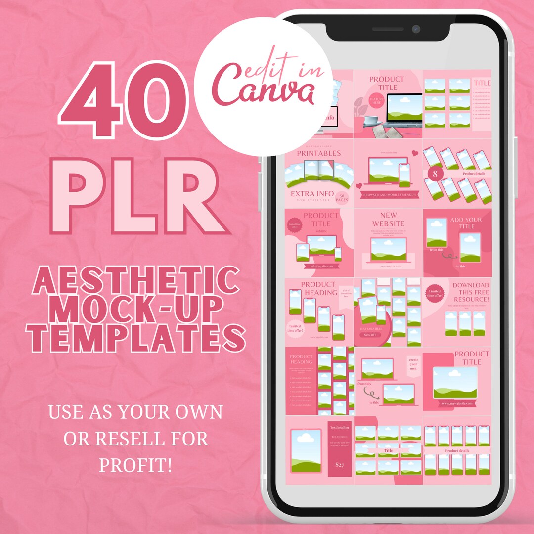 Mockup Listings PLR Templates Editable Canva Bundle, Pink Digital ...