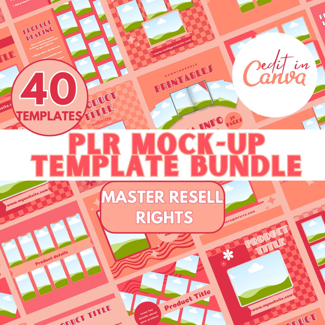 Retro Mockup Listings PLR Templates Editable Canva Bundle, Pink and ...