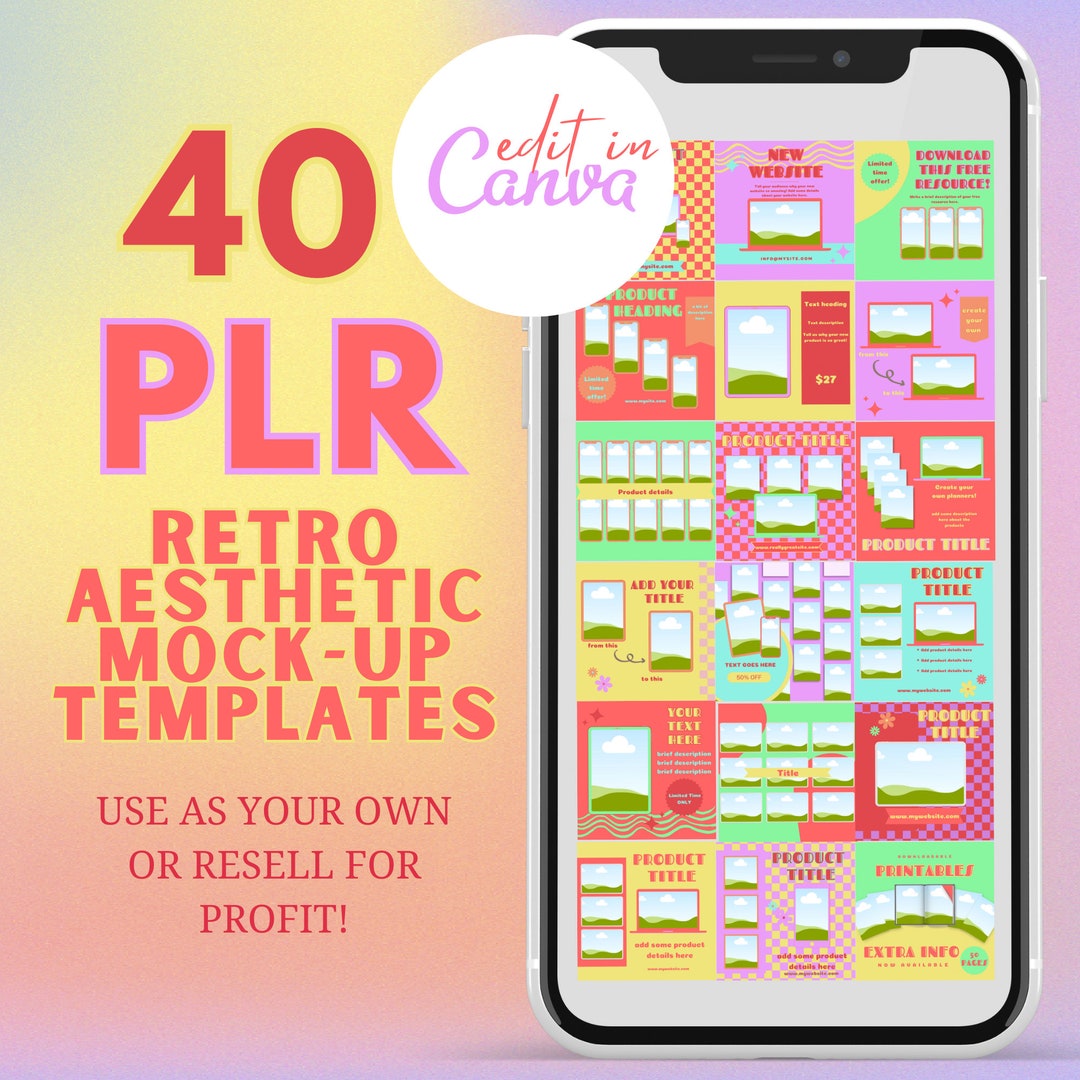 Colorful Pastel Retro Mockup Listings PLR Templates Editable Canva ...