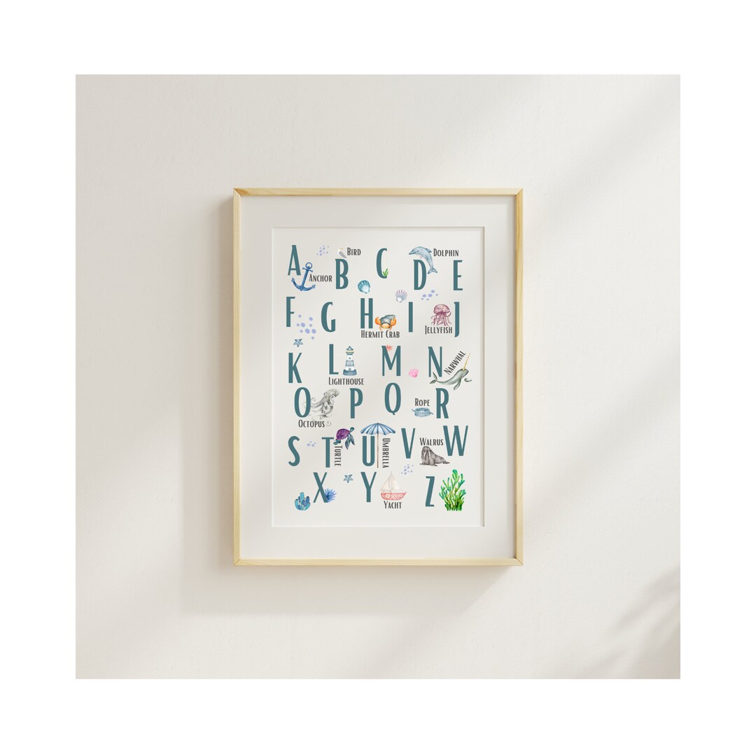 Alphabet Wall Art Print Alphabet Poster Nautical, Ocean, Sea Nursery ...