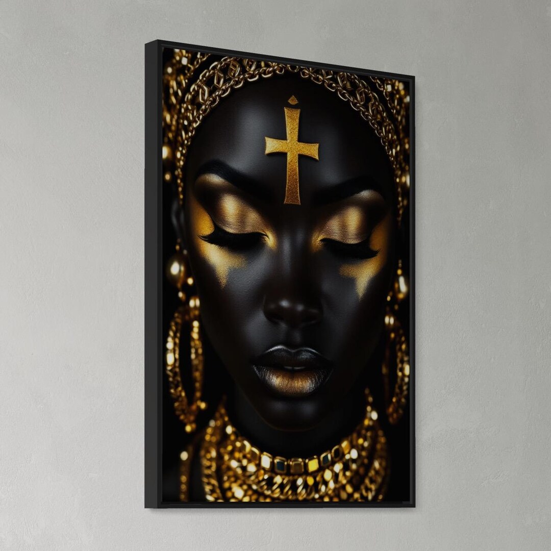 African Queen Wall Art | Black Gold Portrait Print | Regal Woman Crown ...