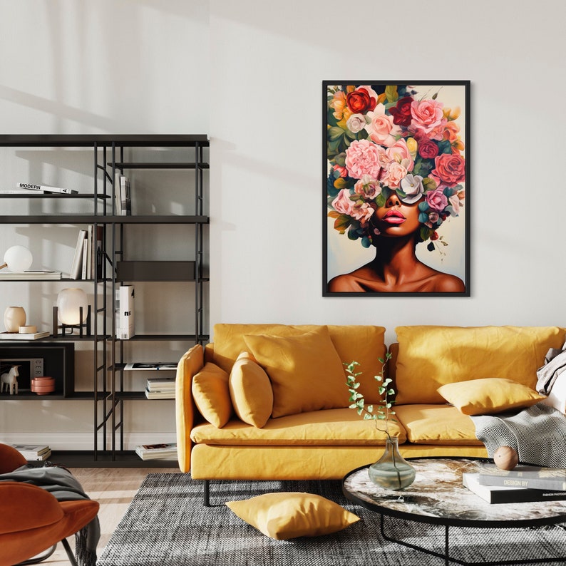 Framed Rose Head Woman Canvas Print: Femme Fleur Art (60x40) - Etsy