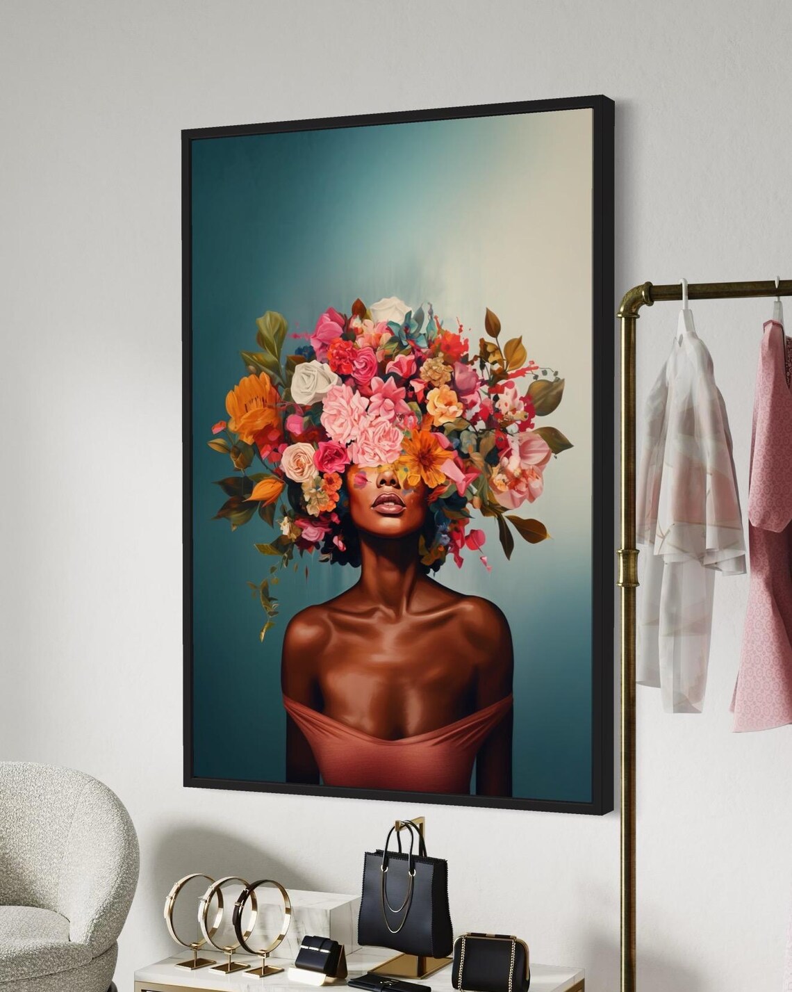 Framed Woman With Floral Headpiece Canvas Print - Etsy