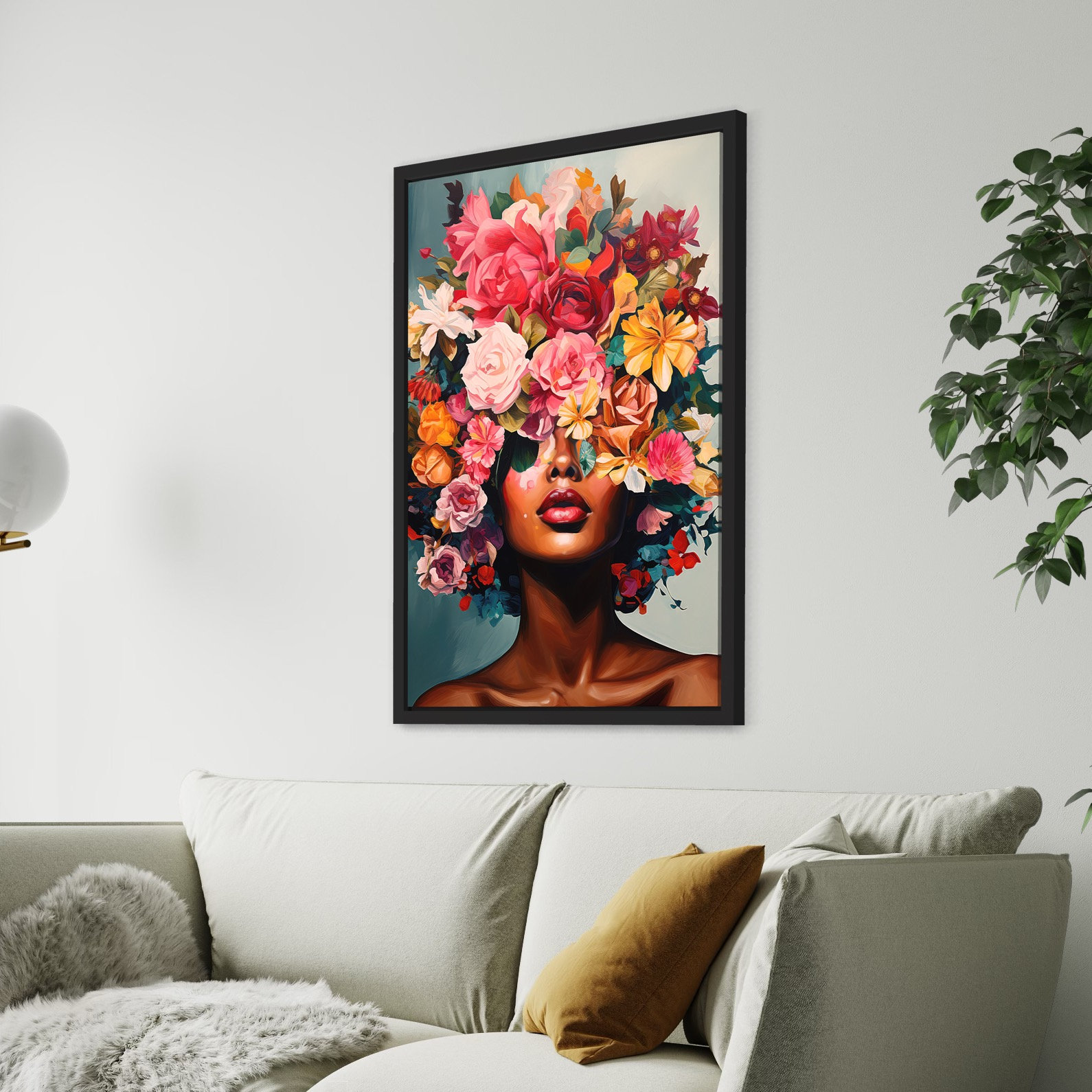 Framed Woman With Flower Head Canvas Print - Etsy