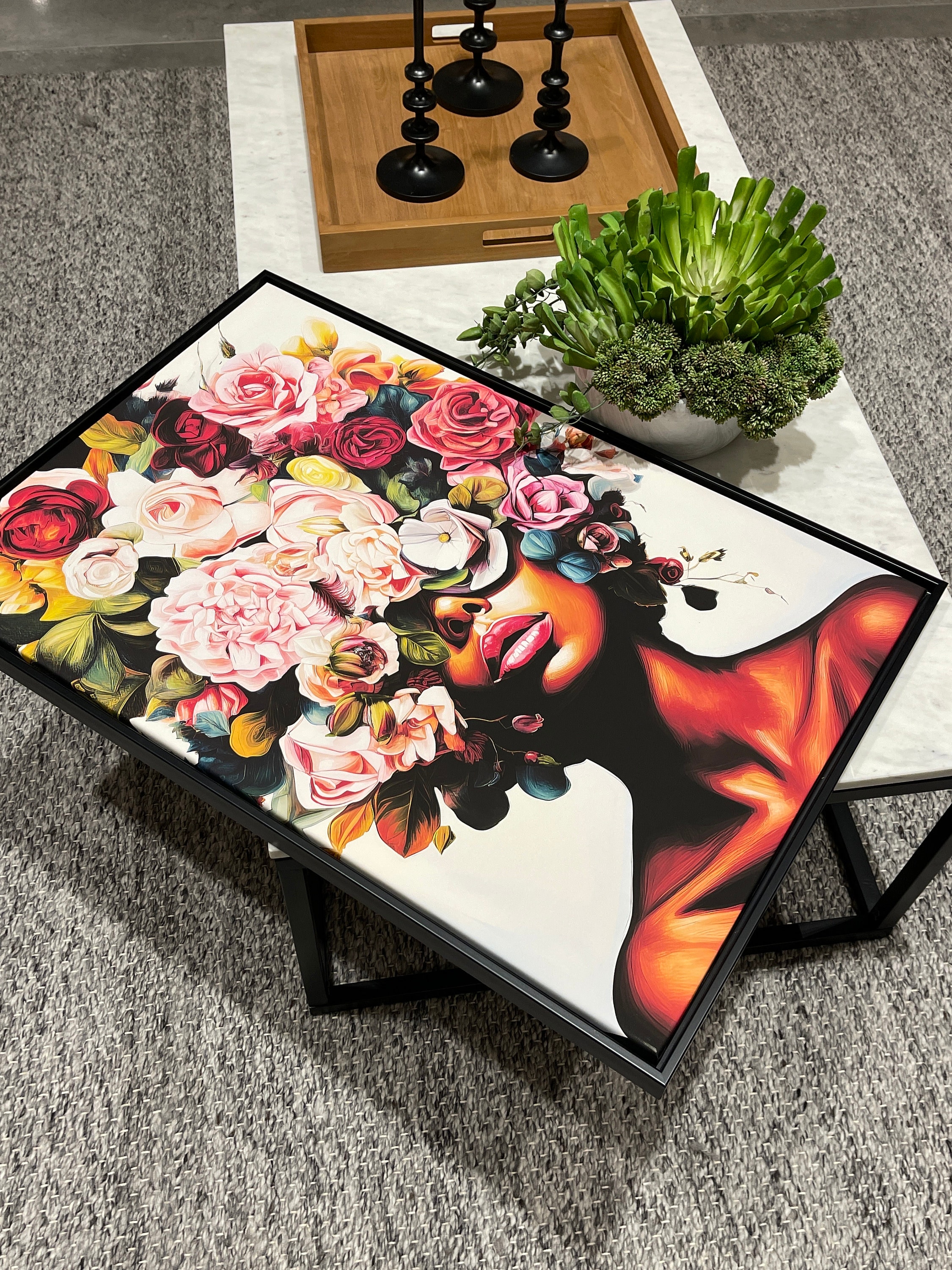 Framed Rose Head Woman Canvas Print: Femme Fleur Art (60x40) - Etsy