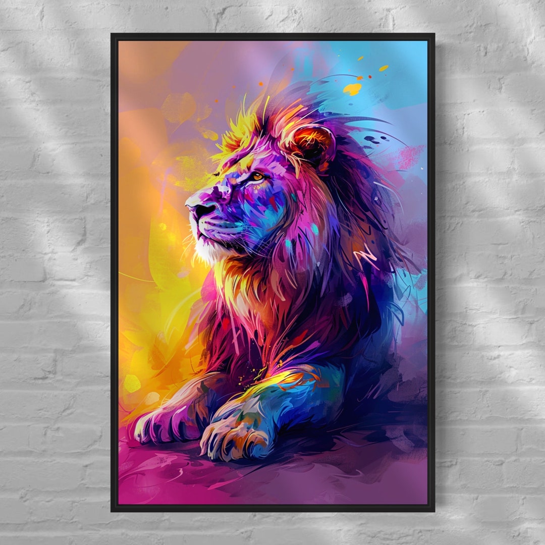 Lion Frame, Animal Sauvage Style Artwork, Horizontal Landscape, Art ...