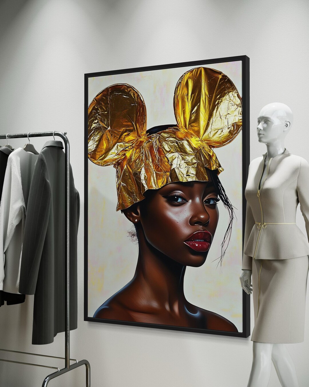 Framed Woman Canvas Print: Golden Headpiece Portrait Art - Etsy
