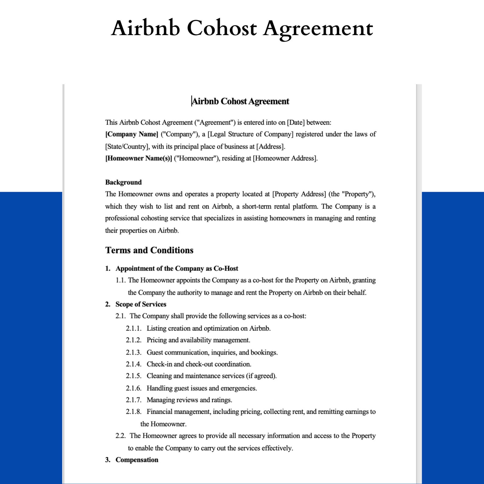 Professional Airbnb Cohosting Agreement Template | Airbnb Management ...