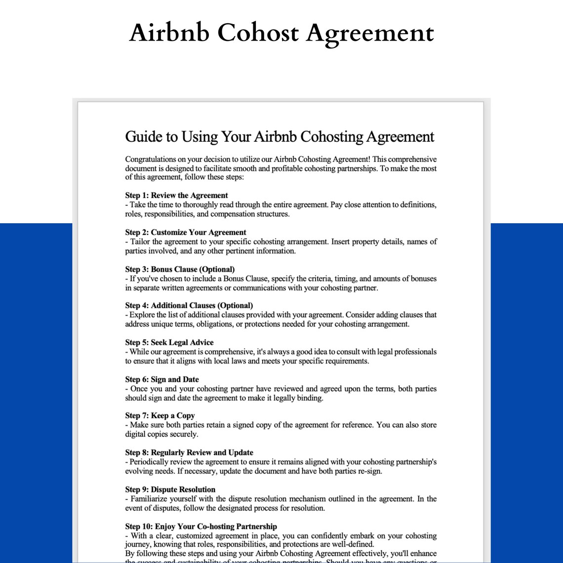Professional Airbnb Cohosting Agreement Template | Airbnb Management ...