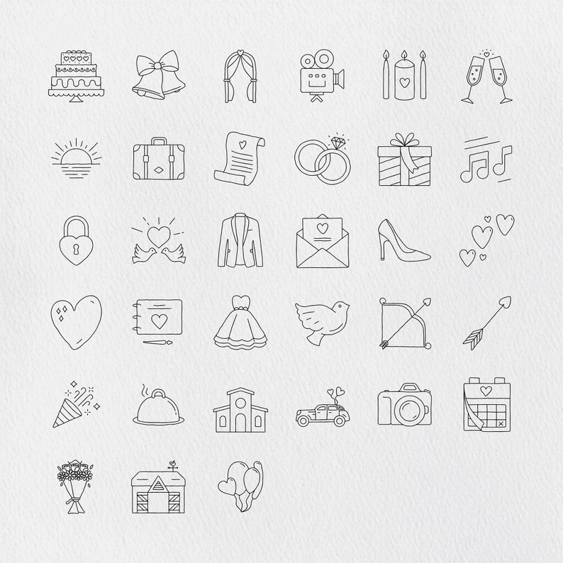 Hand Drawn Wedding Icons Set - 33 PNG & Editable SVG Graphics for ...
