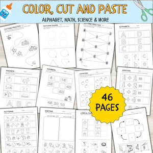 Coloring Cut and Paste Printable Activity Worksheet Pages for Kids With ...