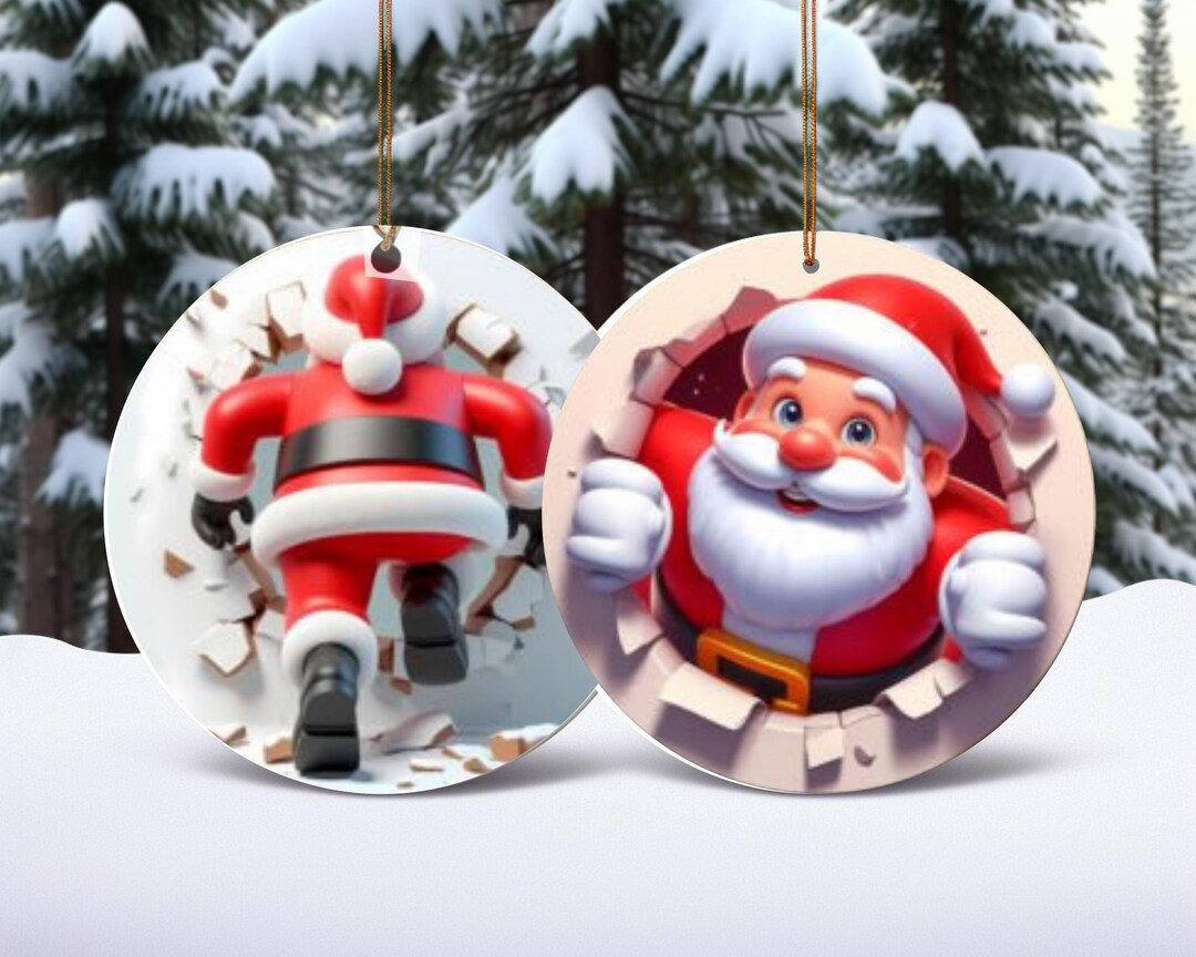 3D Effect Santa Christmas Ornament: Dual Sided Ceramic Xmas Gift - Etsy