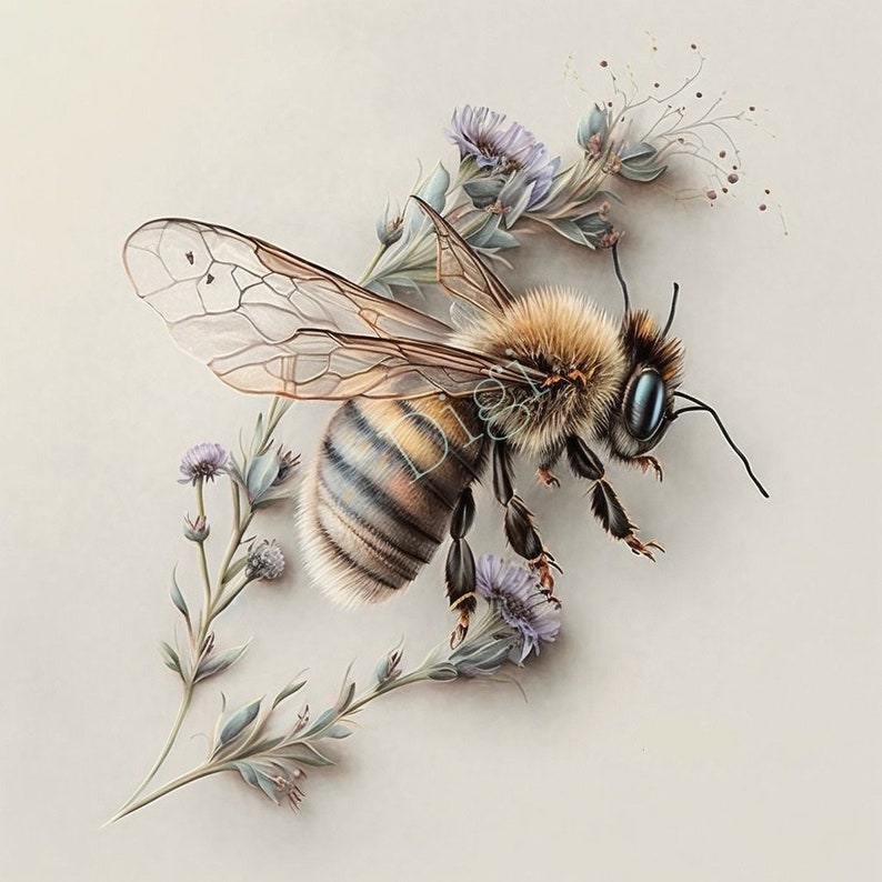 Soft Honey Bee, Botanical Wall Art, Instant Download, Pastels, Tattoo ...