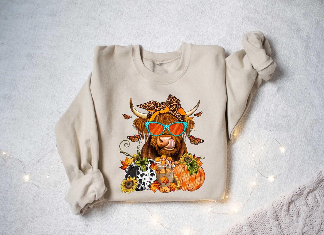 Highland Cow Fall Thanksgiving Sweatshirt, Hey There Pumpkin, Cute ...