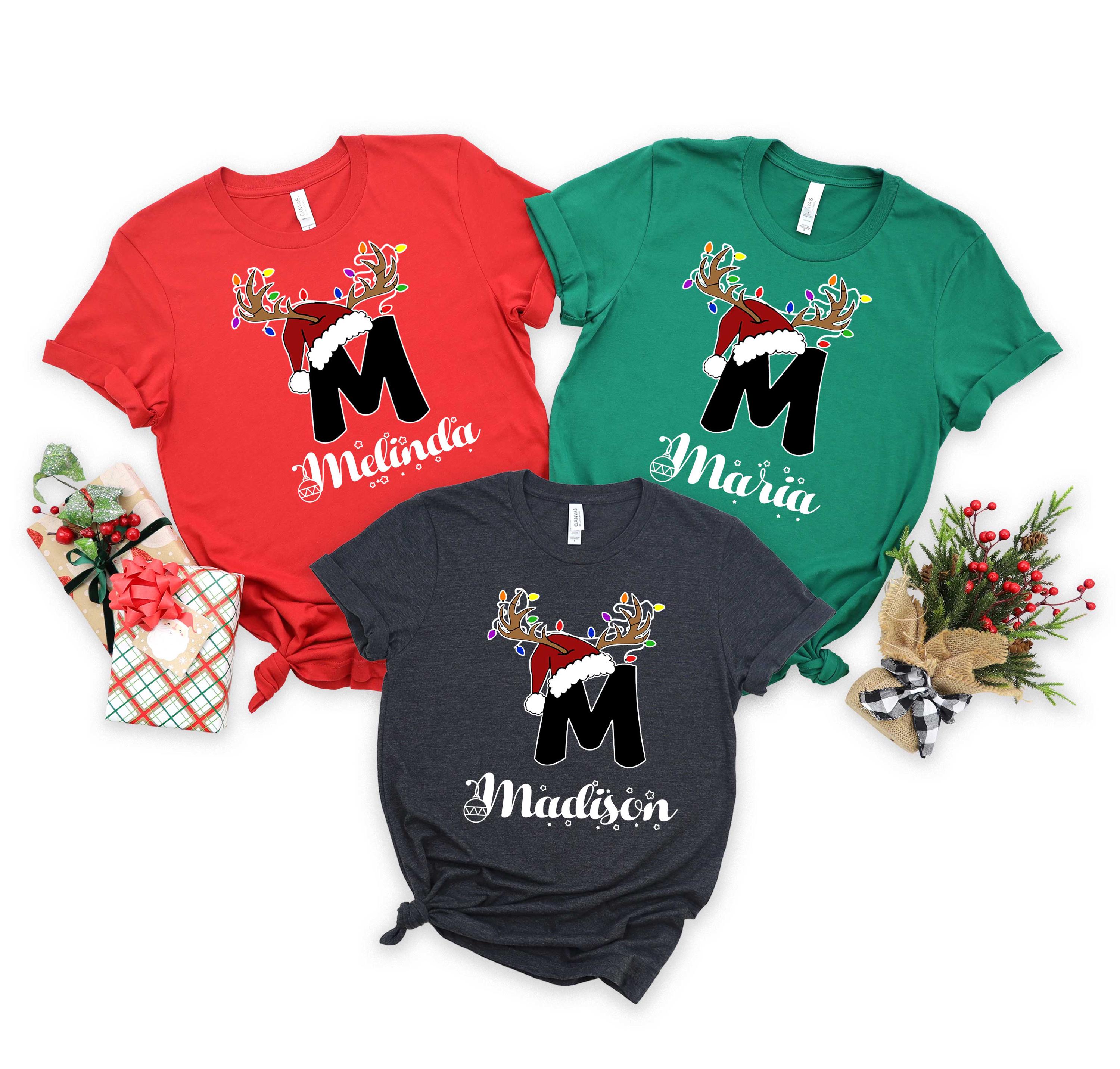 Santa Family Christmas Custom Names Monogram Shirts, Custom Christmas ...