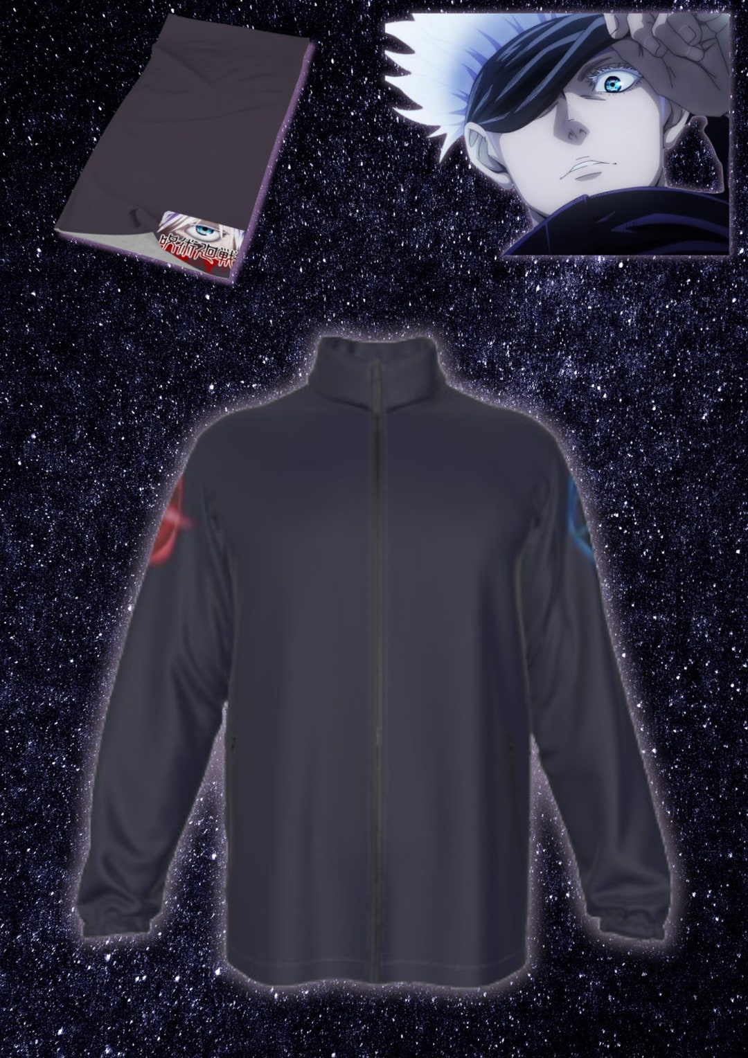 Gojo Satoru Men's Stand-up Collar Zip-up Windproof Jacket With Multi ...