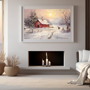 Samsung Frame TV Christmas Wall Art Vintage Reindeer Red Barn Home ...