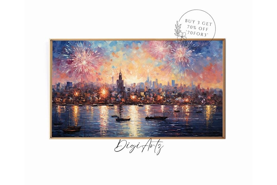 Samsung Rahmen TV Silvester Feuerwerk Ölgemälde Festlich Urlaub Rahmen ...