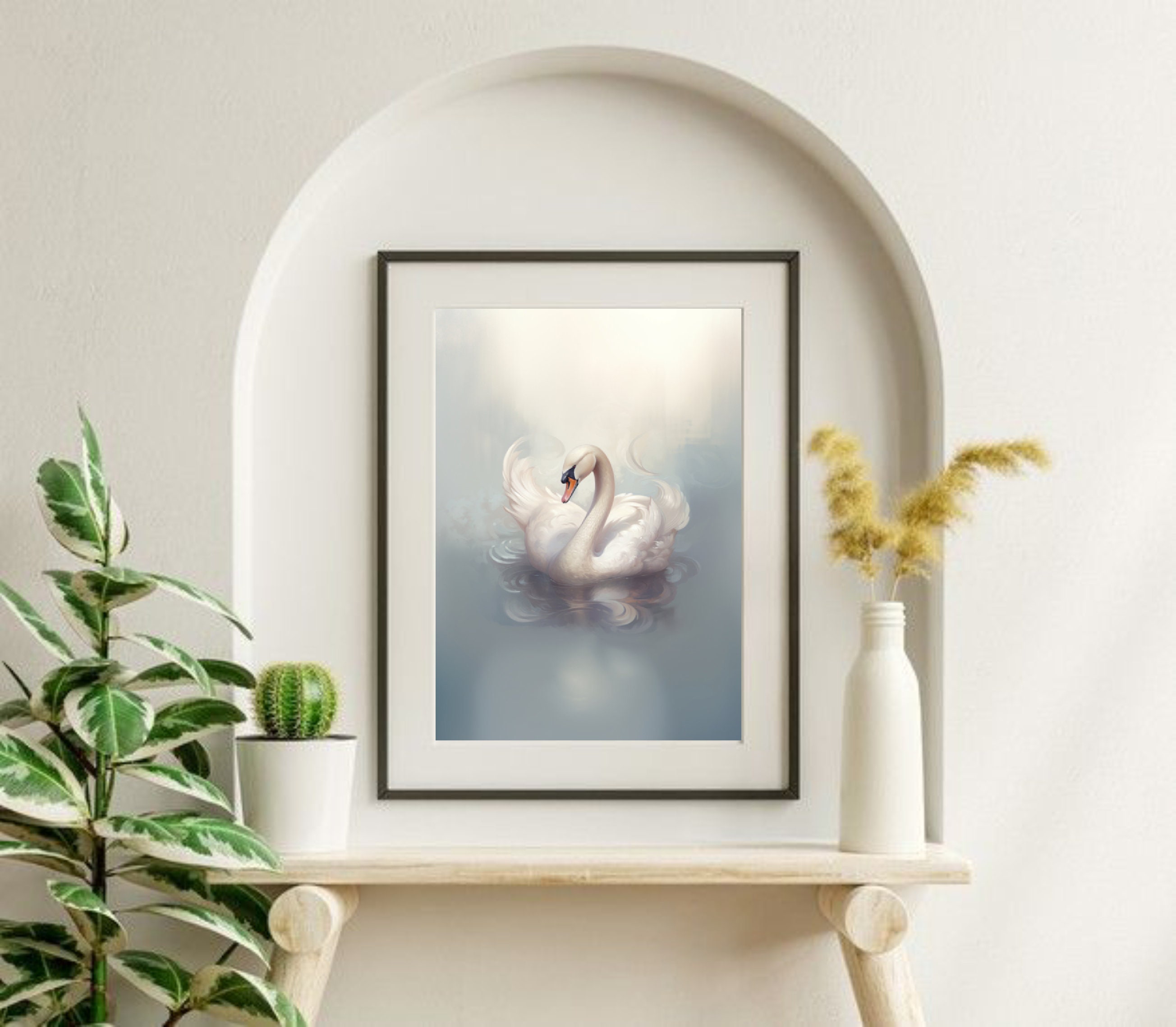 Printable Vintage Swan on Lake Painting Set of 2 Bundle Antique Swan ...