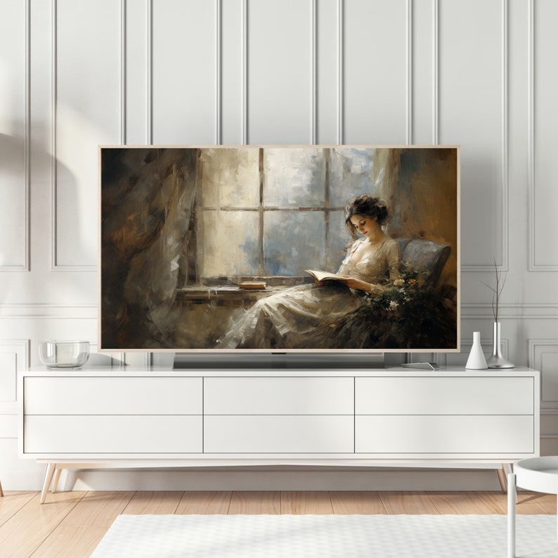 Samsung Frame TV Portrait Art Woman Reading Oil Painting Moody Portrait ...