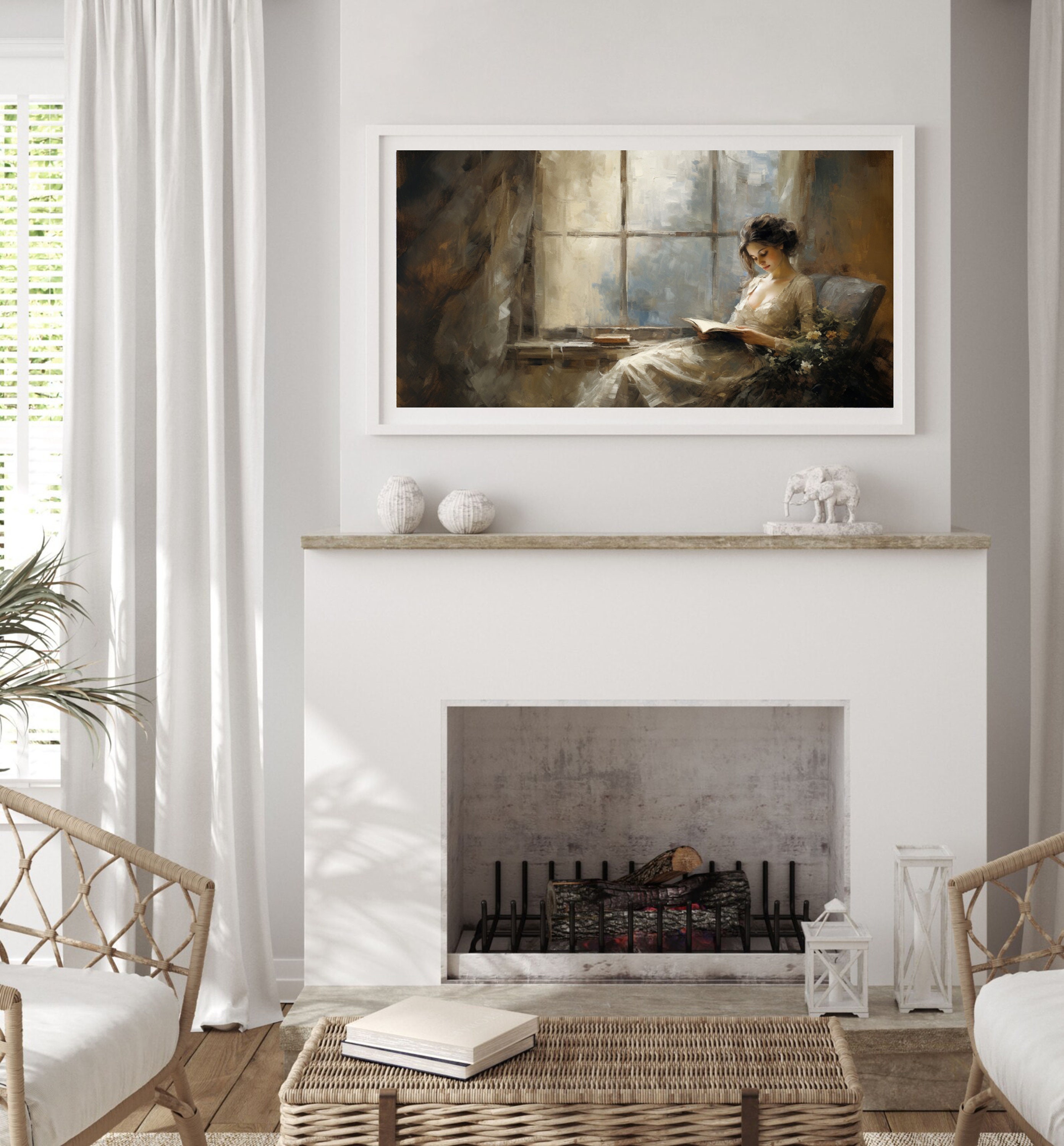 Samsung Frame TV Portrait Art Woman Reading Oil Painting Moody Portrait ...