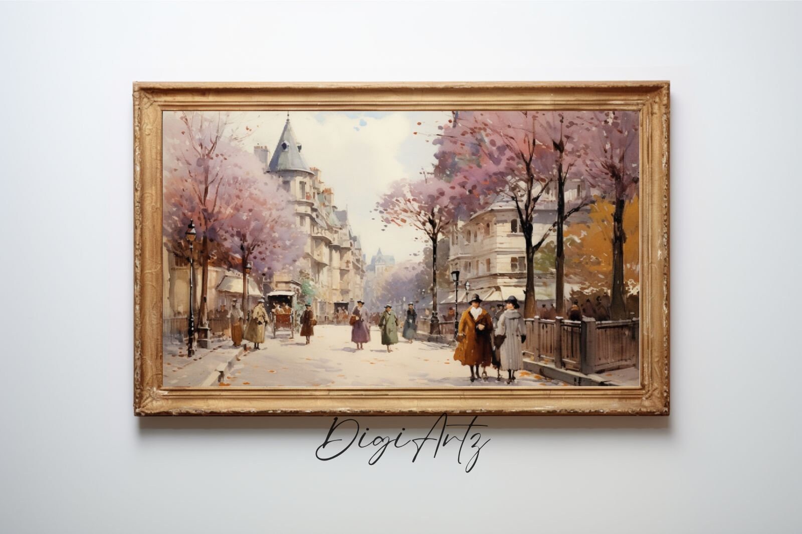 Printable Vintage Watercolor Paris Street in Spring Painting Wall Art ...