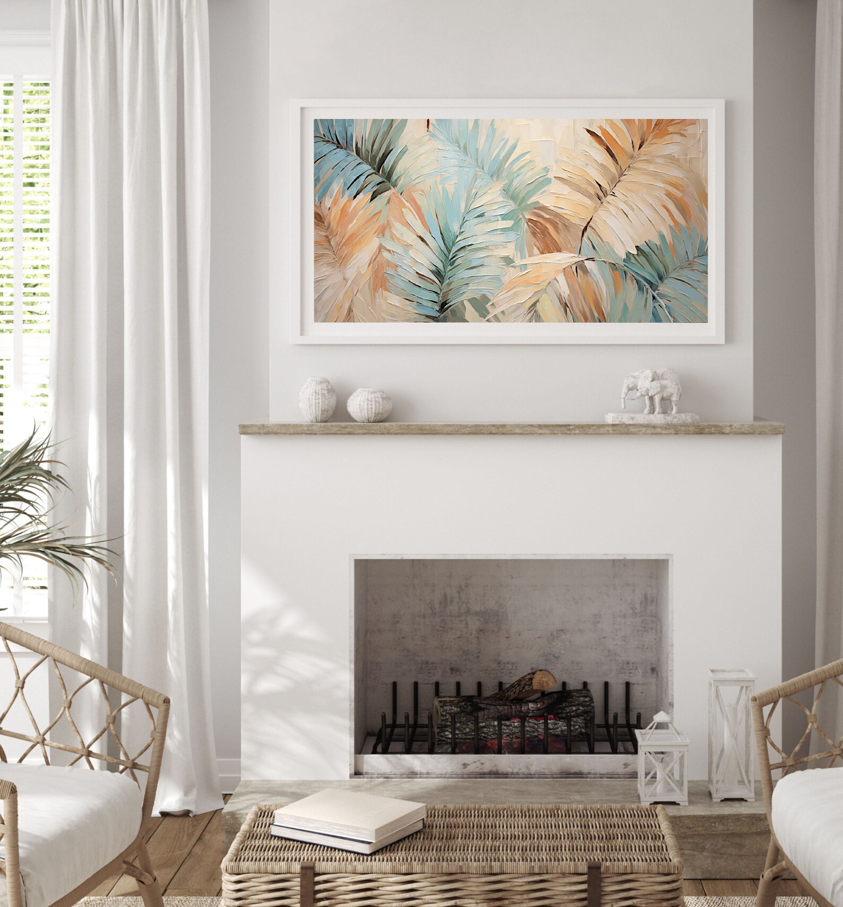 Samsung Frame TV Tropical Leaves Oil Painting Monstera Botanical Nature ...