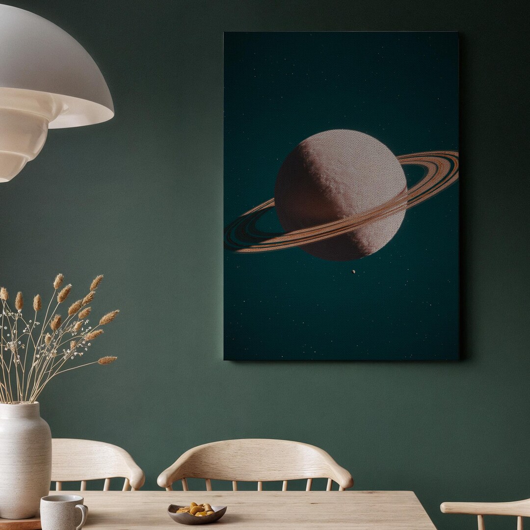 Saturn Planet Framed Canvas, Cosmic Space Wall Art, Surreal Astronomy ...