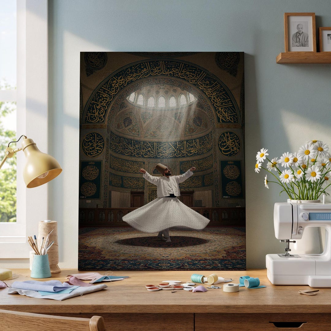 Sufi Whirling Dervish Canvas Wall Art, Islamic Spiritual Artwork ...